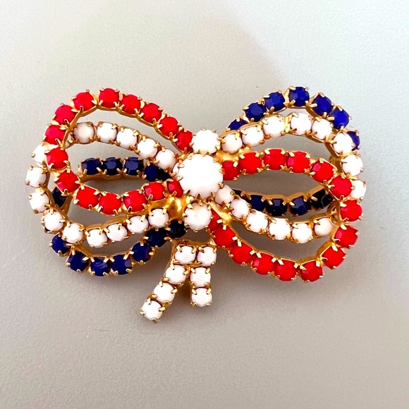 Vintage | Jewelry | Patriotic Vintage Brooch Pin Red White Blue Glass ...